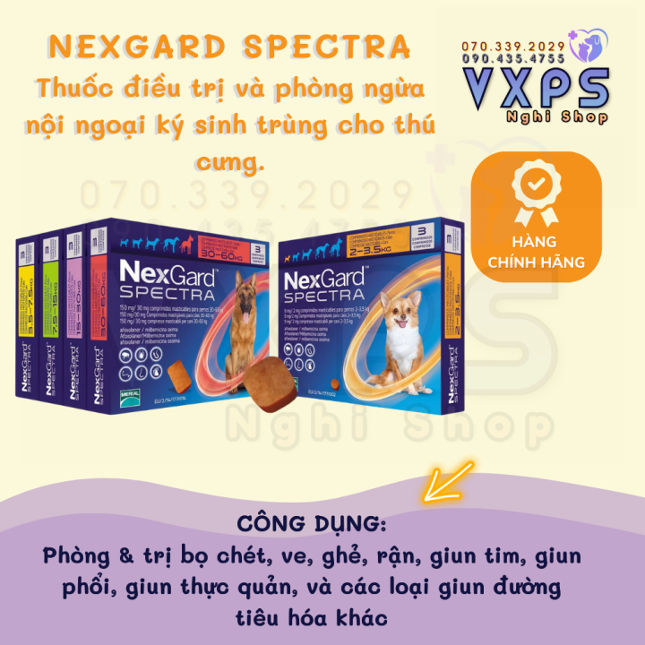 [GIẢM ĐẾN 20% Ở XU] NEXGARD SPECTRA Thuốc trị ve ghẻ bọ chét demodex ...