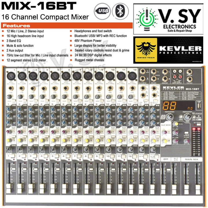 Original 2024 Kevler MIX-16BT Professional Mixer with 16 Channel Input 12 Mic / Line 2 Aux Audio ...