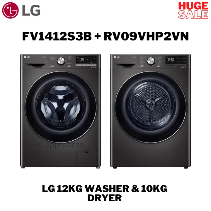 LG Washing Machine 12kg Front Load FV1412S3B & 10kg Heat Pump Front Load Dryer RV10VHP2B | Lazada PH