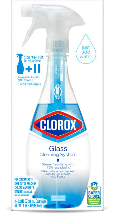 Clorox Glass Cleaner Cleaning System with one Reusable Bottle plus 2 ...