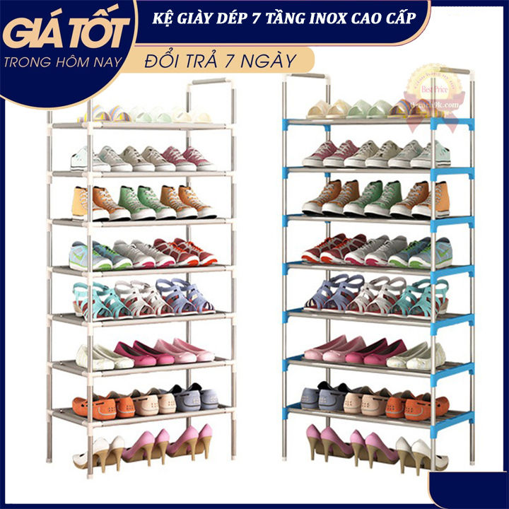 Kệ giày 7 tầng Inox cao cấp - Kệ giày Inox - Kệ giày dép - Giá để gìay ...