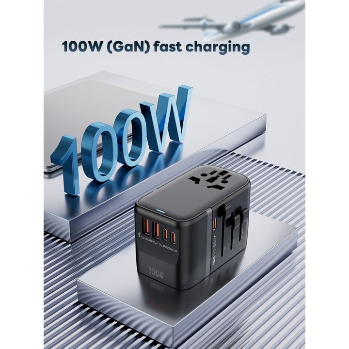 VANENIK PD100W Type-C Universal Travel Adapter with 2USB A+3USB C Fast ...