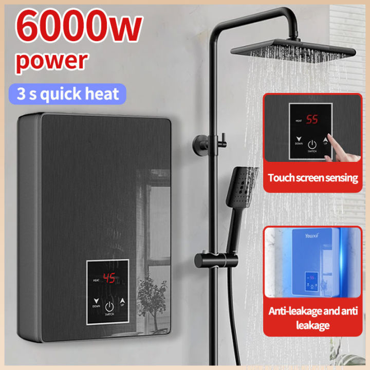 6000W Electric Water Heater 3 Seconds Instant Heating Indoor Shower ...
