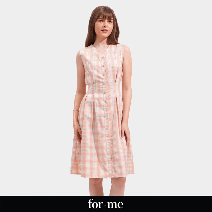 ForMe Gingham Dress for Women (Peach) | Lazada PH