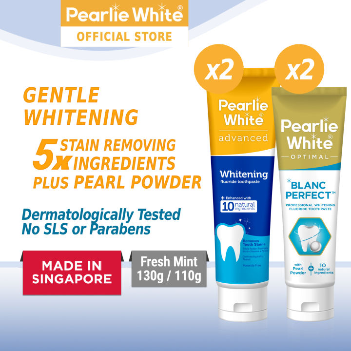 [Bundle of 4] Pearlie White Advanced Whitening Fluoride Toothpaste 130g x 2 + Optimal Blanc ...