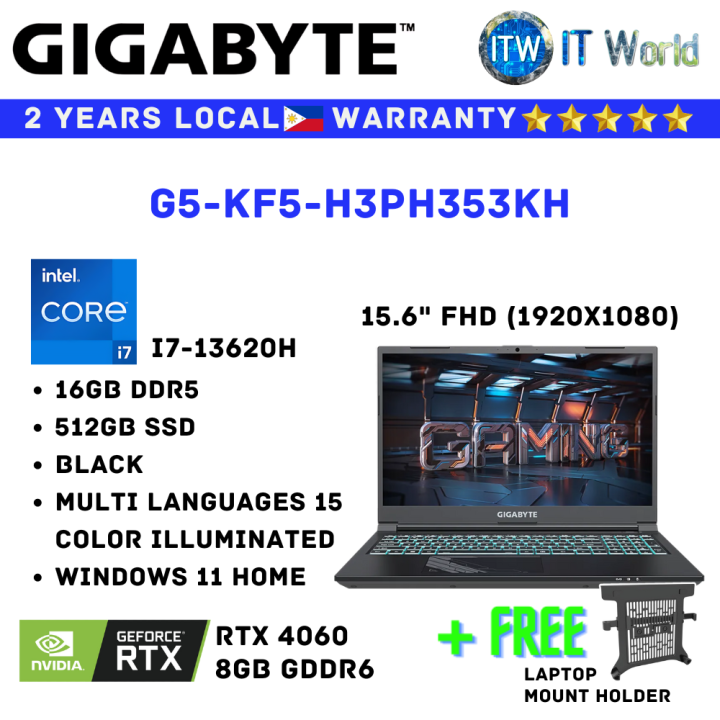 Itw | Gigabyte Laptop G5-KF5-H3PH353KH | i7-13620H | DDR5 16GB | 512GB SSD | RTX4060 | Lazada PH