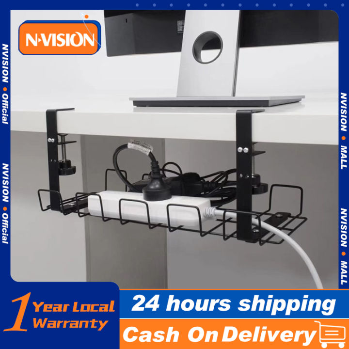 [NVISION] Home Office Desk Wire Organizer Under Table Storage Rack ...