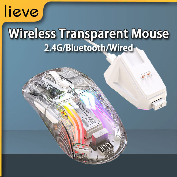 RGB Transparent Mouse Luminous Wireless Bluetooth Three-mode ...