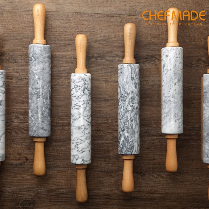 CHEFMADE 18-Inch Marble Rolling Pin with Wooden Handles and Cradle, Non ...