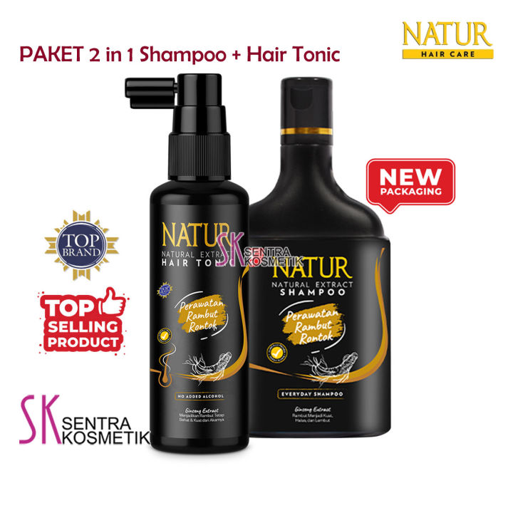 NATUR Paket 2in1 Shampoo & Hair Tonic GINSENG Perawatan Rambut Rontok ...