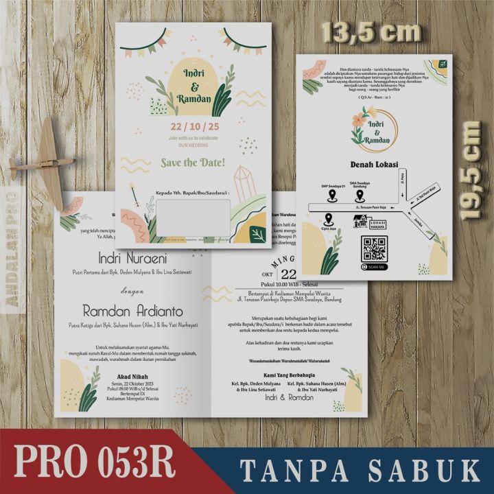 (100 PCS) Pro 053R Lipat 2 Simple - Cetak Undangan Color / Berwarna ...