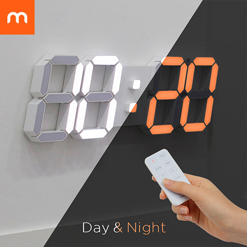 Mooas 3D LED Wall Clock Big Plus Dual (White/Orange), Wall Clock, LED Clock, Remote Control ...