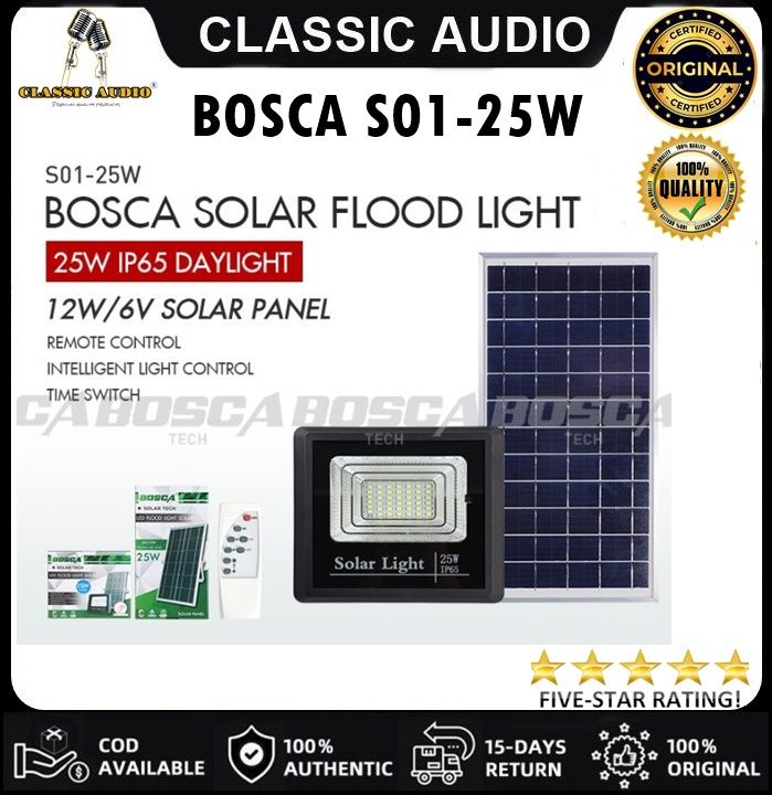 BOSCA LED Solar Flood Light LED IP65 S01 25W with Solar Panel 2W Remote ...