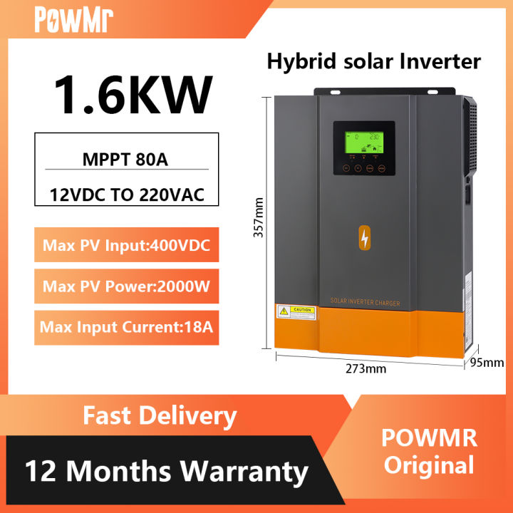 PowMr 1.6KW Hybrid Solar Inverter 230Vac Built In 80A MPPT Solar Charge Controller PV Start ...