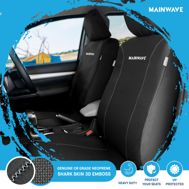 RIP TIDE - ที่หุ้มเบาะรถยนต์ชุดคู่หน้า ฟรีไซส์ ผลิตจากนีโอพรีน (ผ้าดำ/ด้ายขาว) | Lazada.co.th