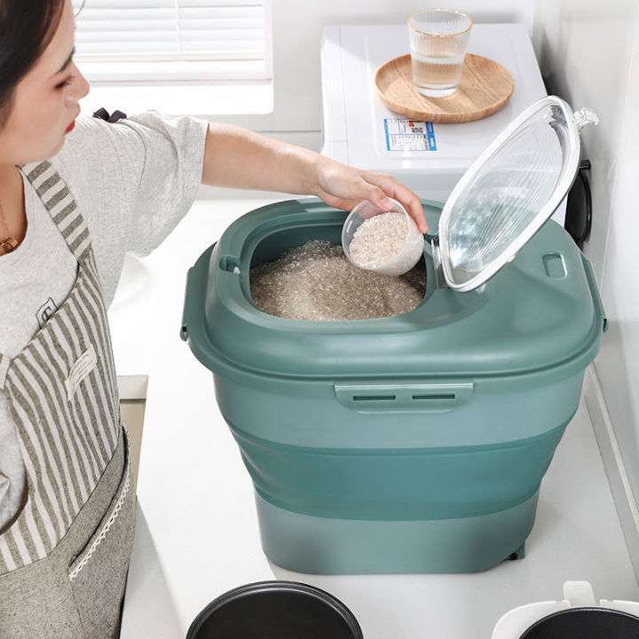 25KG Folding Bucket InsectProof MoistureProof Sealed Rice Cylinder ...
