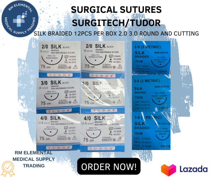 Silk Braided Sutures SURGITECH/ TUDOR 2.0, 3.0 ,4.0 ROUND AND CUTTING ...