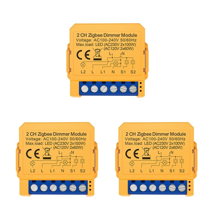 3X Tuya Zigbee Smart Dimmers Switch Module 2CH Control LED Lights Dimmable Switch Stepless ...