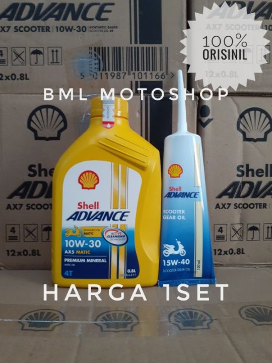 Paket Oli Matic Shell AX5 10W-30 800ml dan Oli Gardan Shell 120ml ...