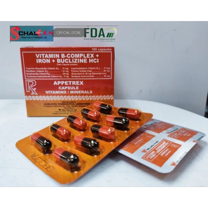 APPETREX (Vitamin B-complex + Iron + Buclizine HCI) 100 Capsules Health ...
