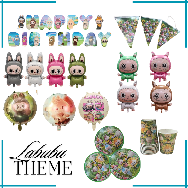 Labubu Balloon Theme Party Tableware Happy Birthday Banner Decorations ...