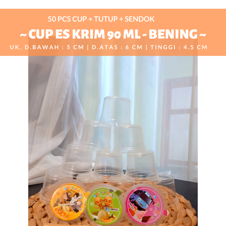 60ML Es Cup Plastik Cup Ice Cream Tutup Cup Es Krim Lucu Cup Plastik ...