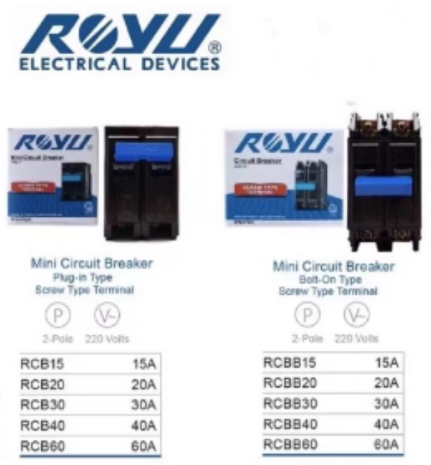 ROYU Mini Circuit Breaker PLUG IN/ BOLT ON Type Screw Type Terminal ...