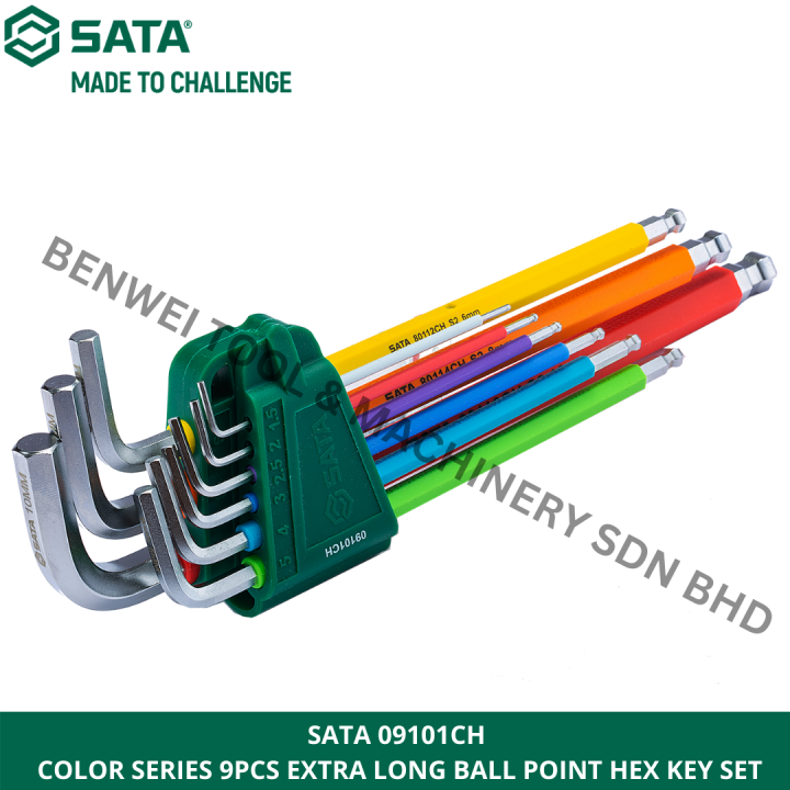 SATA 09101CH COLOR SERIES 9PCS EXTRA LONG BALL POINT HEX KEY SET / MM ...