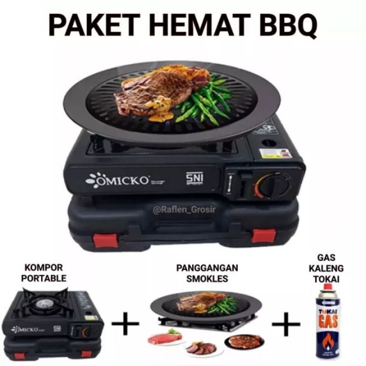 PAKET OMICKO KOMPOR PORTABLE + ULTRA GRILL BBQ + GAS PORTABLE + KOMPOR ...