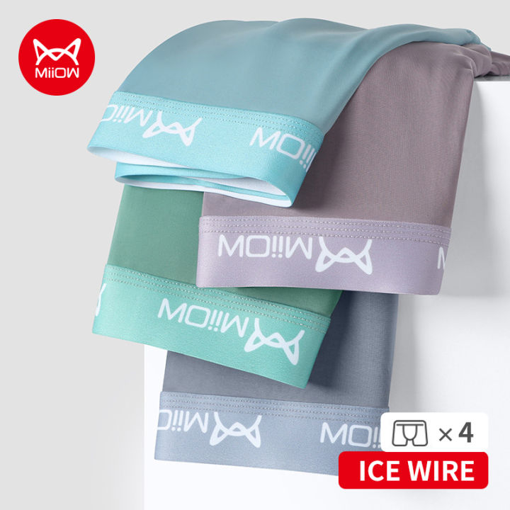 MiiOW 4 แพ็ค Ins กางเกงในชายเซ็กซี่ชายกางเกงบ็อกเซอร์สบายโพลีเอสเตอร์เชียร์กางเกงในชายกางเกงขา ...