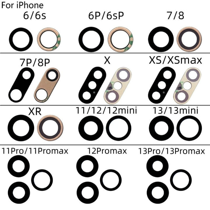 For iPhone 6 6s 7 8 X XR Xs Max Plus 11 12 13 mini New Back Rear Camera Glass Lens & Frame ...