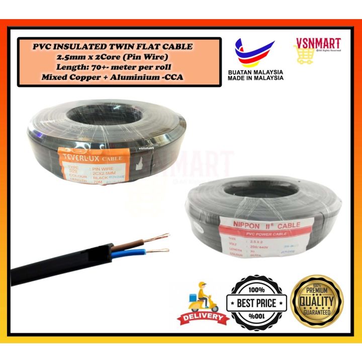 2.5mm x 2 core Pin Pvc Insulated Pvc Twin Flat Cable 70 Pin Wire | Lazada