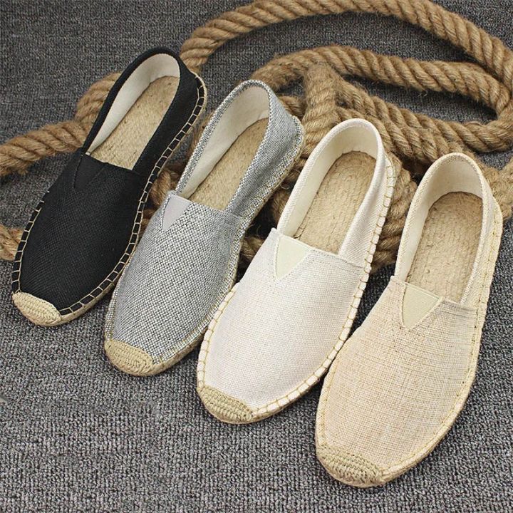 Spring Summer Linen Bottom Canvas Shoes Men Straw Woven Cal Couples ...