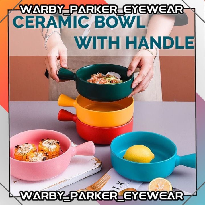 (1 pc)Ceramic Round Bowl With Handle Nordic Style Cookware Creative ...