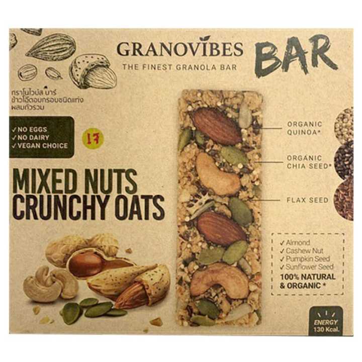 Granovibes Granola Bar Mixed Nuts Crunchy Oats 168 gกราโนไวบ์ส บาร์ กราโนล่าชนิดแท่ง สูตรถั่วรวม ...