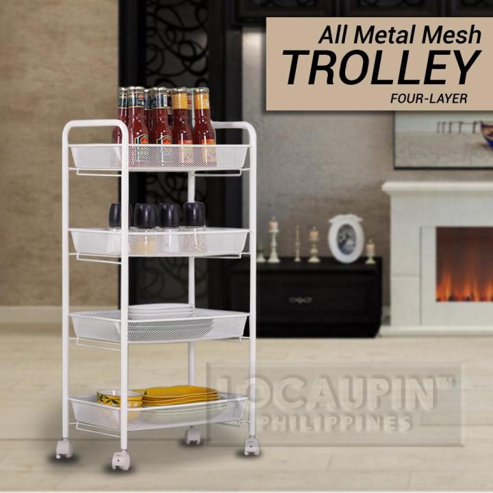 LOCAUPIN Kitchen Metal Mesh Wire Trolley Storage Cart Rack Organizer ...