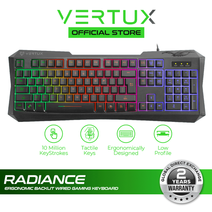 Vertux Radiance Ergonomic RGB Backlit Wired Gaming Keyboard | Lazada PH