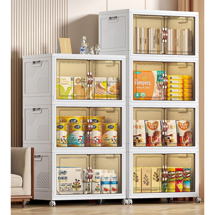 5 Layers Twin Door Foldable Storage Box with Wheel Cabinet Transparent ...
