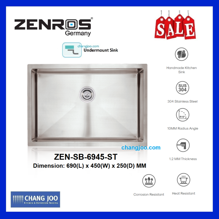 ZENROS ZEN-SB-6945-ST Undermount Kitchen Sink SS304 / CHANG JOO | Lazada