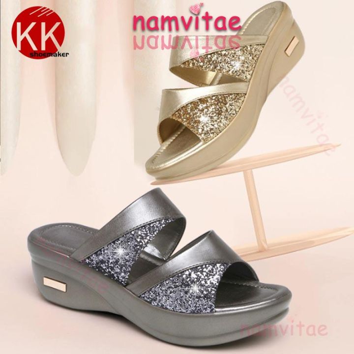 รองเท้าผู้หญิงรองเท้าแตะผู้หญิงรองเท้าแตะลําลองแฟชั่นสําหรับสตรีหนัง Pu ...