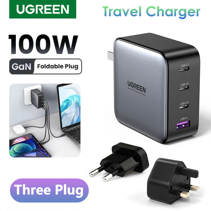 UGREEN Nexode Pro 100W GaN 4-Port Fast Charger 3 Type C 1 USB A Travel ...