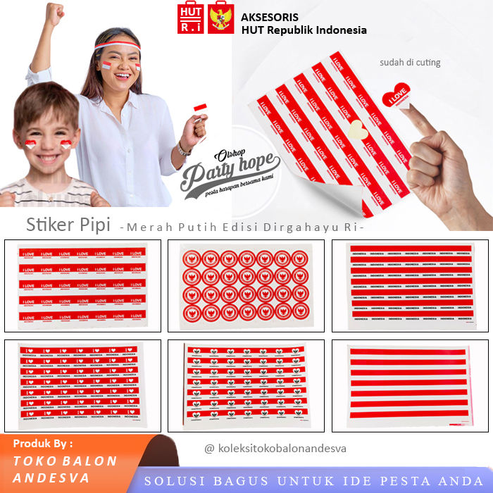 Stiker pipi merah putih / sticker pipi bendera Indonesia / stiker pipi ...