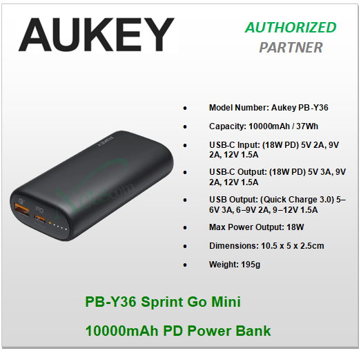 Aukey PB-Y36 Sprint Go Mini 10000mAh PD Power Bank | Lazada