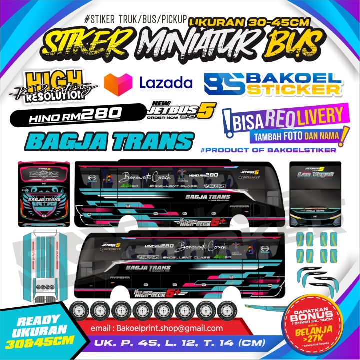 Stiker Miniatur Bus PO. Bagja Trans JETBUS 5 New Uk. 30-45cm | Lazada ...