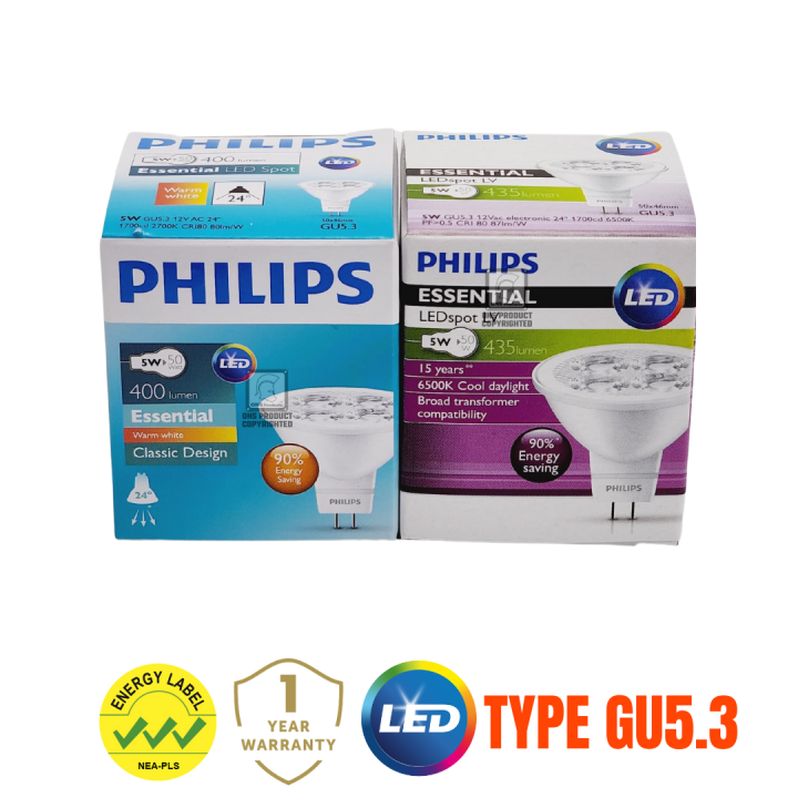 [Authorized Dealer] PHILIPS ESSENTIAL LEDSpot LV 5W GU5.3 MR16 Cool Daylight Warm White ...