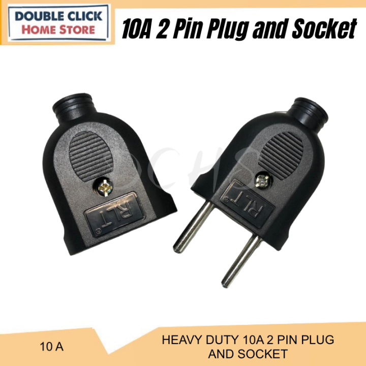 Heavy Duty 2 Pin Plug and Socket 10A 240V Round Pin Male and Female In ...