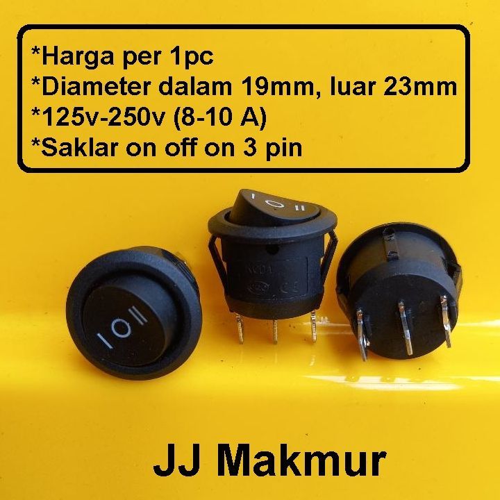 Saklar Manual Bulat ON OFF ON 3 pin or 3 way 10A - Round Rocker 3pin ...