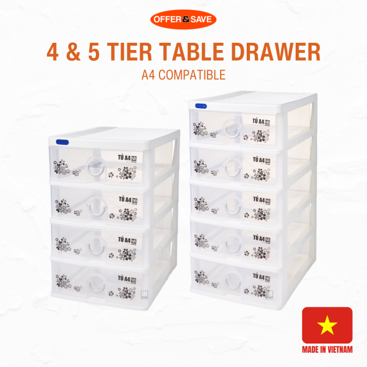 ONS A4 Table Transparent Drawer 4 Tier 5 Tier A4 Document Storage [Made ...