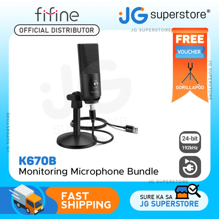 Fifine K670B Podcast Microphone USB with Headphone Monitoring 3.5mm Jack and Pluggable USB ...