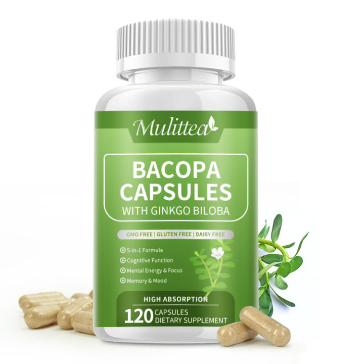 Mulittea Bacopa Monnieri Capsules with Lion's Mane Ginkgo Biloba ...